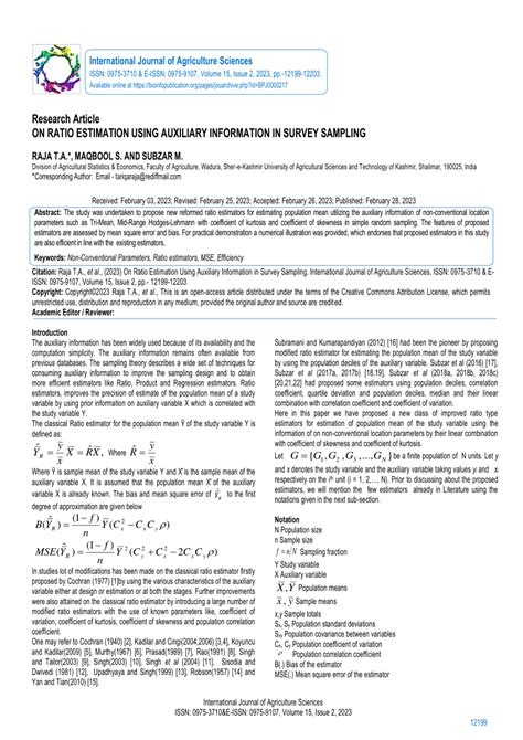 pdf on ratio estimation using auxiliary information in survey sampling