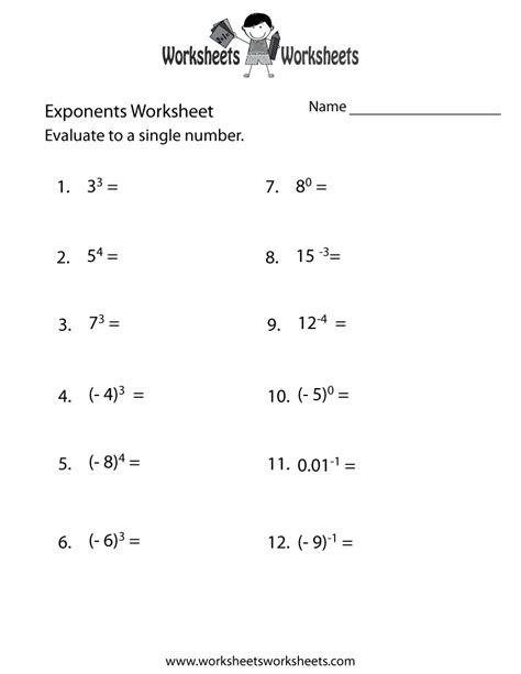 free printable exponent worksheets free printable