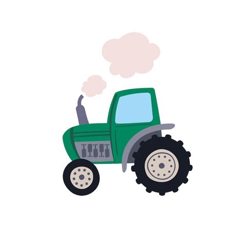 Tractor De Dibujos Animados Verde Aislado Sobre Fondo Blanco