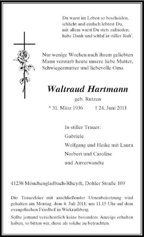 Alle Traueranzeigen für Waltraud Hartmann trauer rp online de