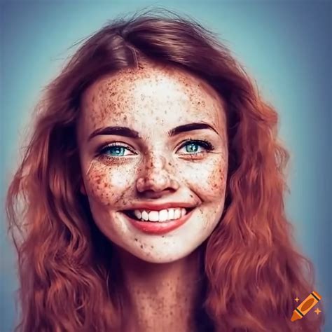 Close Up Portrait Of A Smiling Woman With Freckles On Craiyon