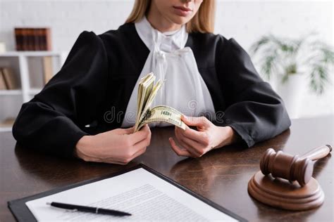 Partial View Of Prosecutor Counting Dollar Stock Photo Image Of