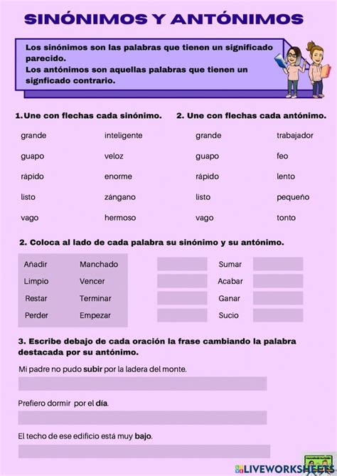 Ejercicio online de Sinónimos y antónimos para TERCERO PRIMARIA