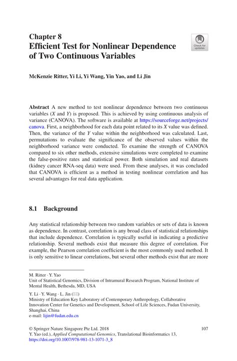 pdf efficient test for nonlinear dependence of two continuous variables