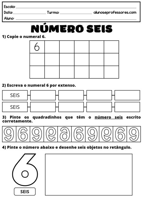 Atividades o Número 6 para imprimir Alunos e Professores