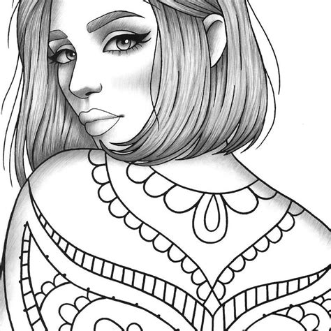 Printable Coloring Page Girl Portrait And Clothes Colouring Etsy