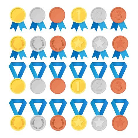 Premium Vector Set Of Golden Silver And Bronze Award Medal With