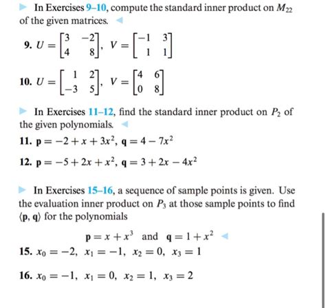 solved in exercises 9 10 compute the standard inner product