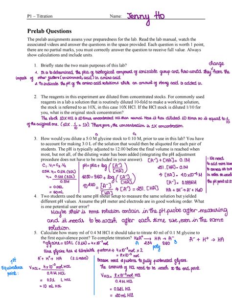 pre lab 1 bioc 2610 pre lab assignment p1 titration name prelab questions the prelab