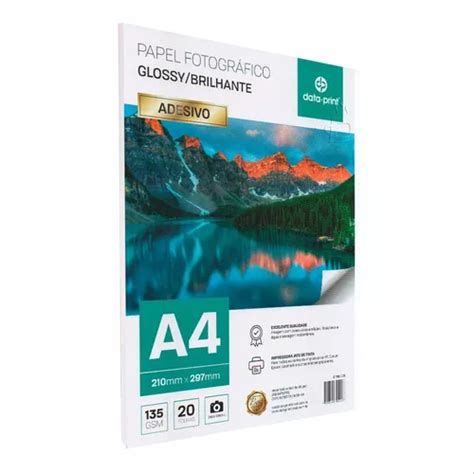 Papel Adesivo Glossy 135g Fotográfico Premium 200 Folhas A4 Cor Branco