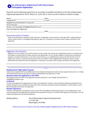 Fillable Online Bloomington In Neighborhood Traffic Safety Program
