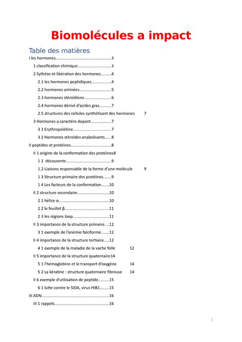 Molécules a impact biologique S2 L1SV Biomolécules a impact I les