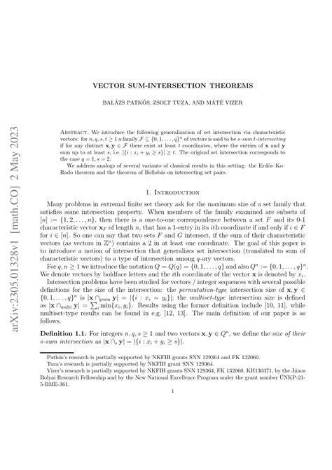 pdf vector sum intersection theorems