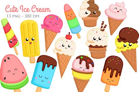 Ice Cream Clipart Ice Cream Graphics Kawaii Ice Cream Pastel Colors