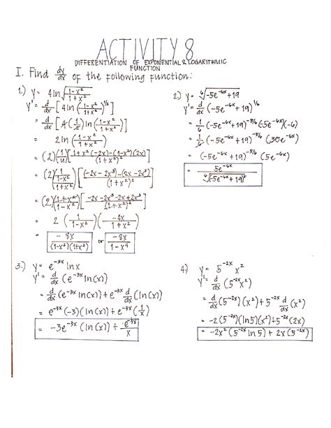 solution calculus differentiation of exponential and logarithmic