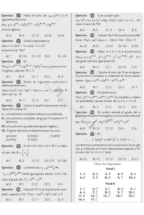 LOS POLINOMIOS ESPECIALES EJERCICIOS Y PROBLEMAS RESUELTOS PDF