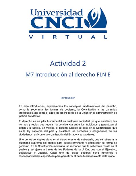 Actividad 2 M7 Introducción al derecho FLN E Actividad 2 M7