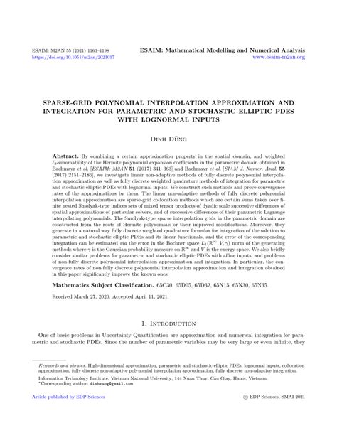 pdf sparse grid polynomial interpolation approximation and integration for parametric and