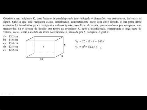 QUESTÃO 18 VOLUME DE PARALELEPÍPEDO E DE CUBO YouTube