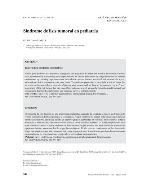 PDF Síndrome de lisis tumoral en pediatría PDF fileVolumen 82
