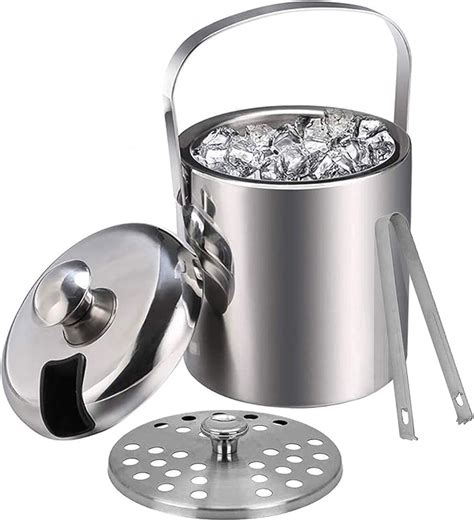 Emsmil Eiseimer mit Deckel Zange und Sieb 3L Eiskübel Edelstahl