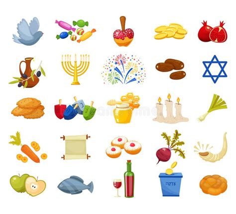 Ícones Judaicos Do Hanukkah Do Feriado Ajustados Ilustração Do Vetor
