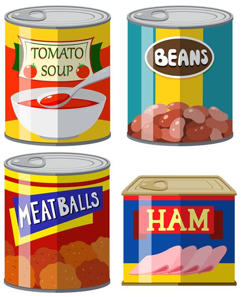 Four Canned Food On White Background 300371 Vector Art At Vecteezy