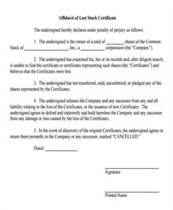 Affidavit Of Lost Stock Certificate Form Computershare AffidavitForm Net
