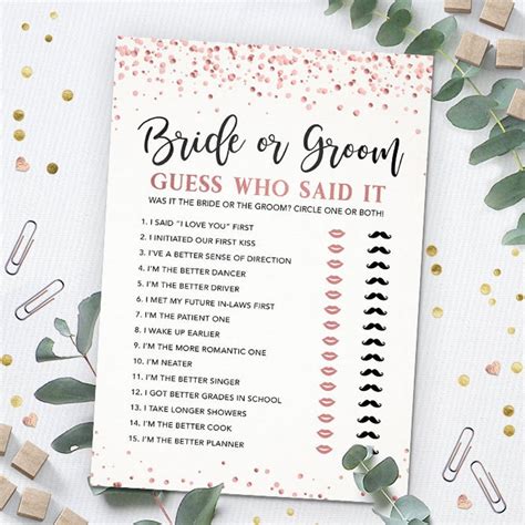 Bride Or Groom Guess Who Said It Bridal Shower Game Etsy Australia
