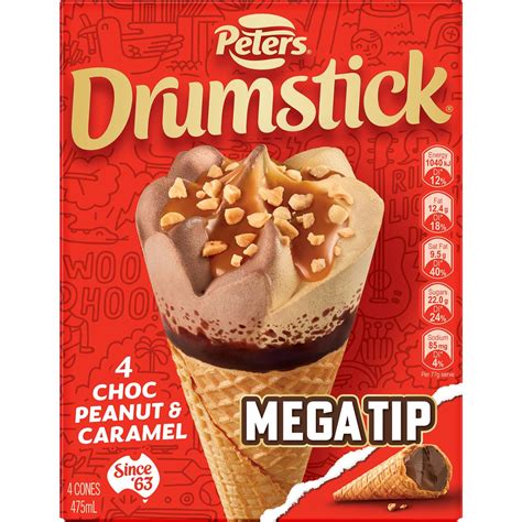 Peters Drumstick Mega Tip Choc Peanut Caramel 4 Pack Woolworths