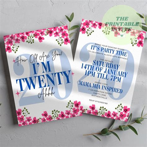 Mamma Mia Im Twenty Th Birthday Party Invitation Canva Template