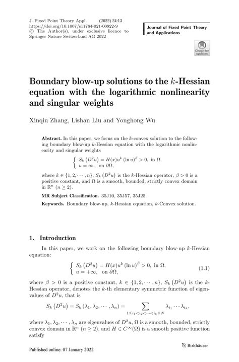 pdf boundary blow up solutions to the k hessian equation with the logarithmic nonlinearity and