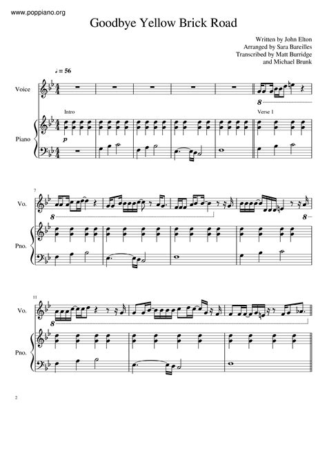 Elton John Goodbye Yellow Brick Road Sheet Music Pdf Free Score