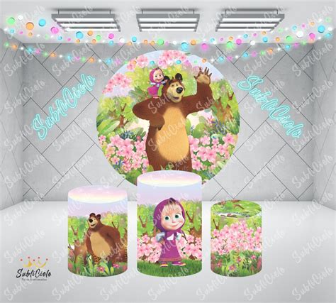 Kit Panel Redondo 3 Forros De Cilindros Masha Y El Oso SubliCielo