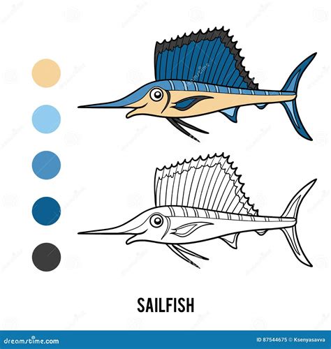 Coloring Book Sailfish Cartoon Vector Cartoondealer