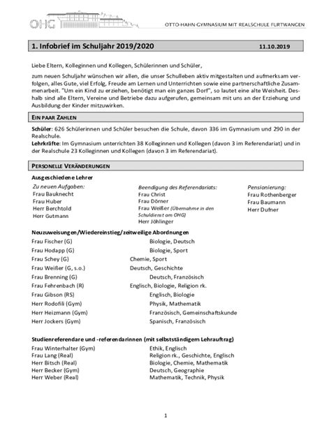 Ausfüllbar Online Wichtige Infos Otto Hahn Gymnasium mit Realschule
