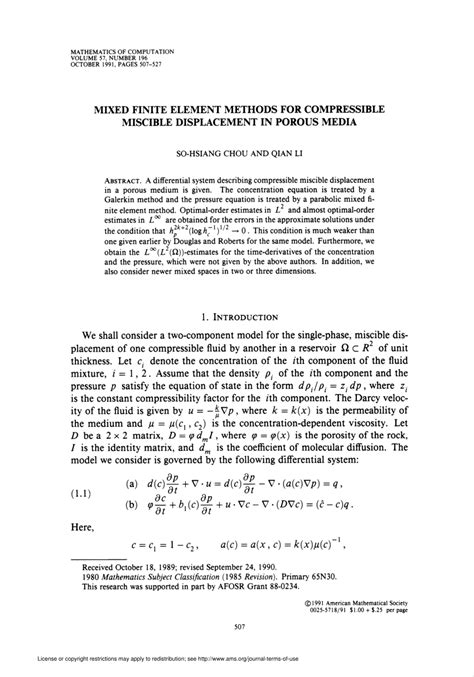 pdf mixed finite element methods for compressible miscible displacement in porous media