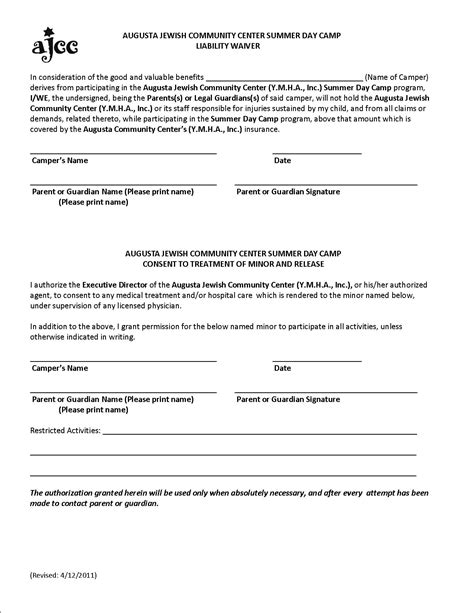 Liability Waiver Form Sample Free Printable Documents