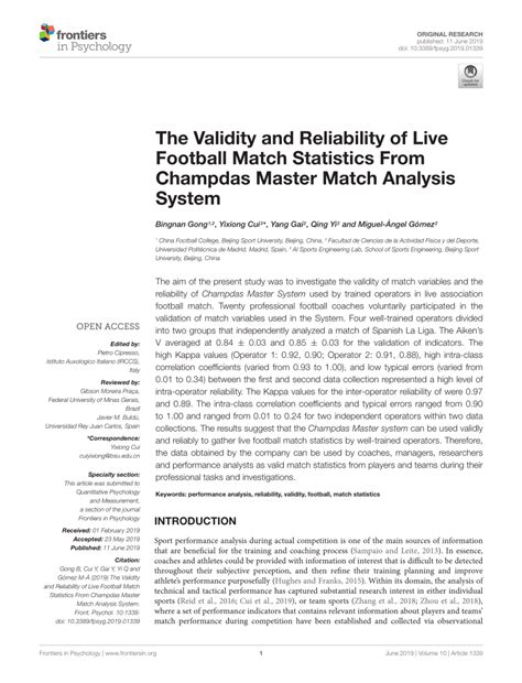 PDF The Validity And Reliability Of Live Football Match Statistics
