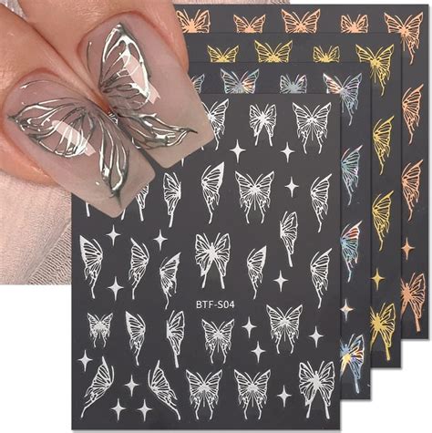 8 Blätter Holografische Schmetterling Nagelsticker 3D Nail Sticker