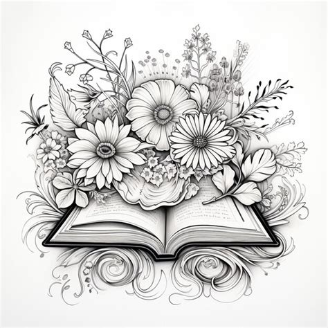Un Dibujo De Un Libro Abierto Con Flores Y Hojas Generativas Ai Foto