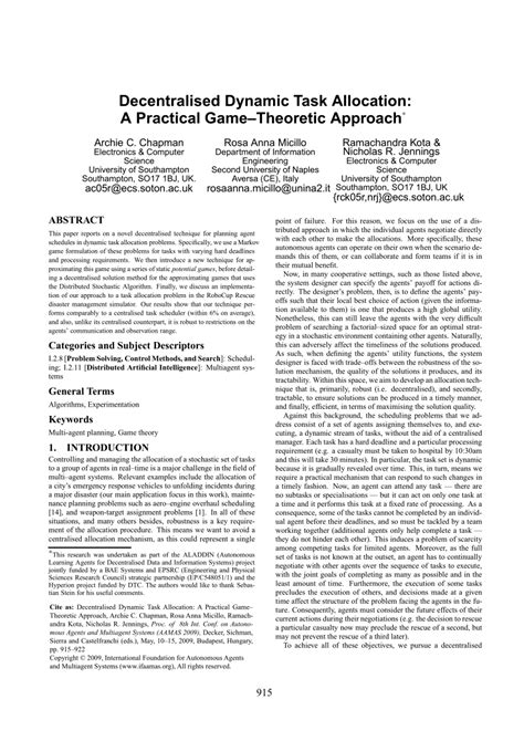 pdf decentralised dynamic task allocation a practical game theoretic approach