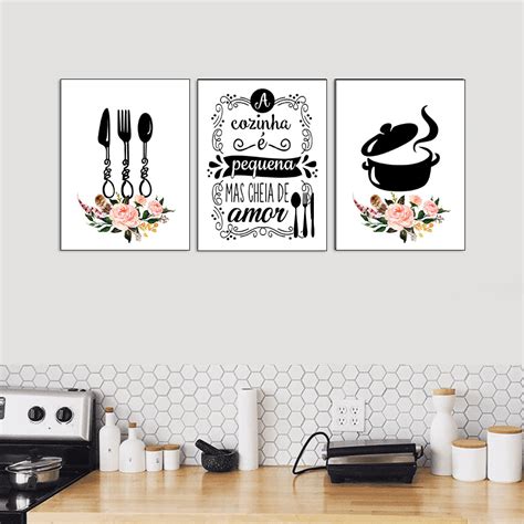 Quadro Decorativo Cozinha Panela E Talheres Branco Kit 3 30x40cm