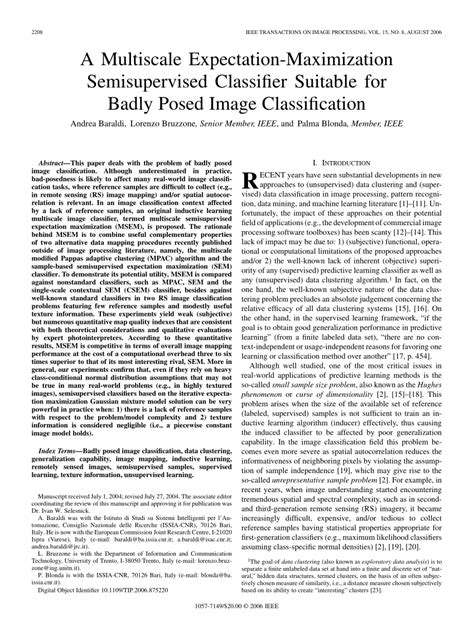 pdf a multiscale expectation maximization semisupervised classifier suitable for badly posed