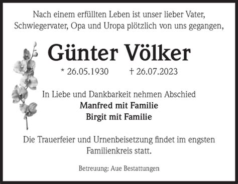 Traueranzeigen von Günter Völker abschied nehmen de