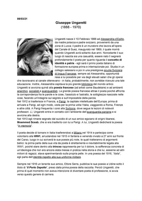5 Giuseppe Ungaretti Appunti Del Programma Di Lingua E Letteratura
