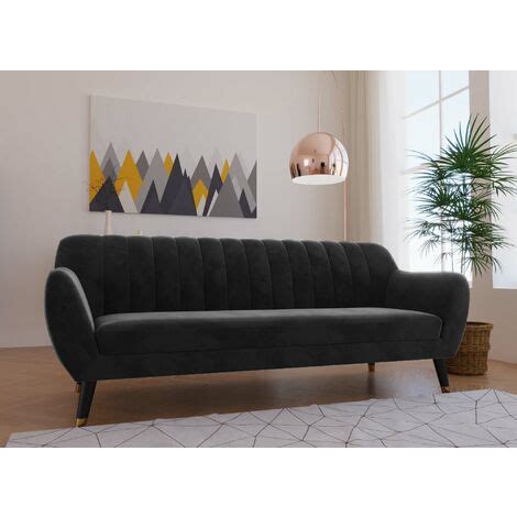 Canapé scandinave 3 places en tissu velours gris PANDORA