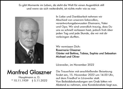 Traueranzeigen Von Manfred Glaszner Vrm Trauer De