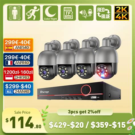 Techage HD 5MP 8MP POE Smart Security PTZ Camera System Outdoor Ultra H