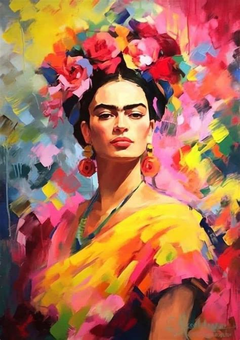 An Oil Painting Of A Woman With Flowers In Her Hair And Wearing Bright